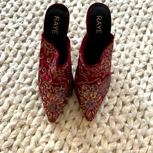 RAYE | Shoes | Baroque Burgundy Mules 4 Inch Heel Size | Poshmark